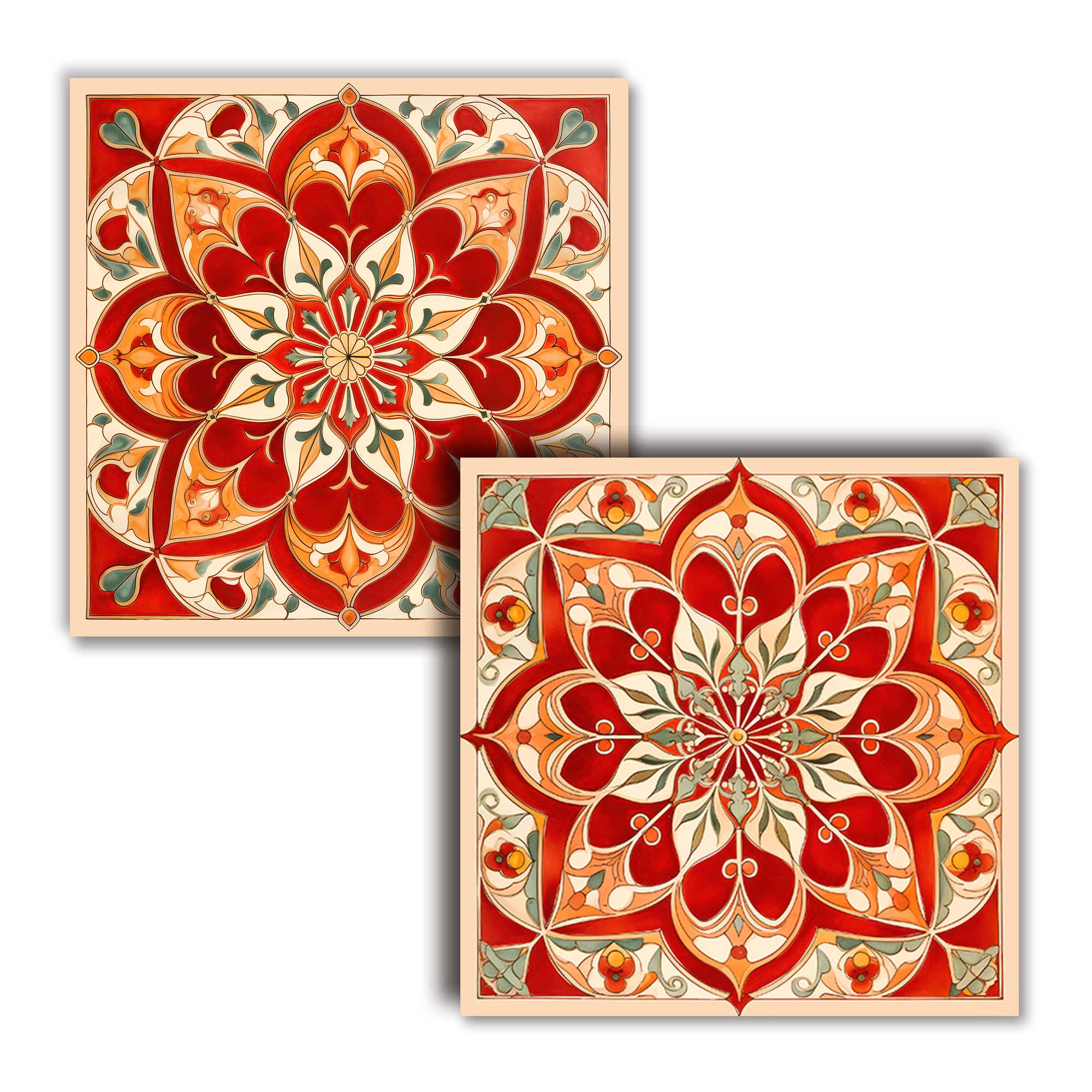 Tiles Christmas Colors, Star Design, Red Green Cream, Classic Style ...