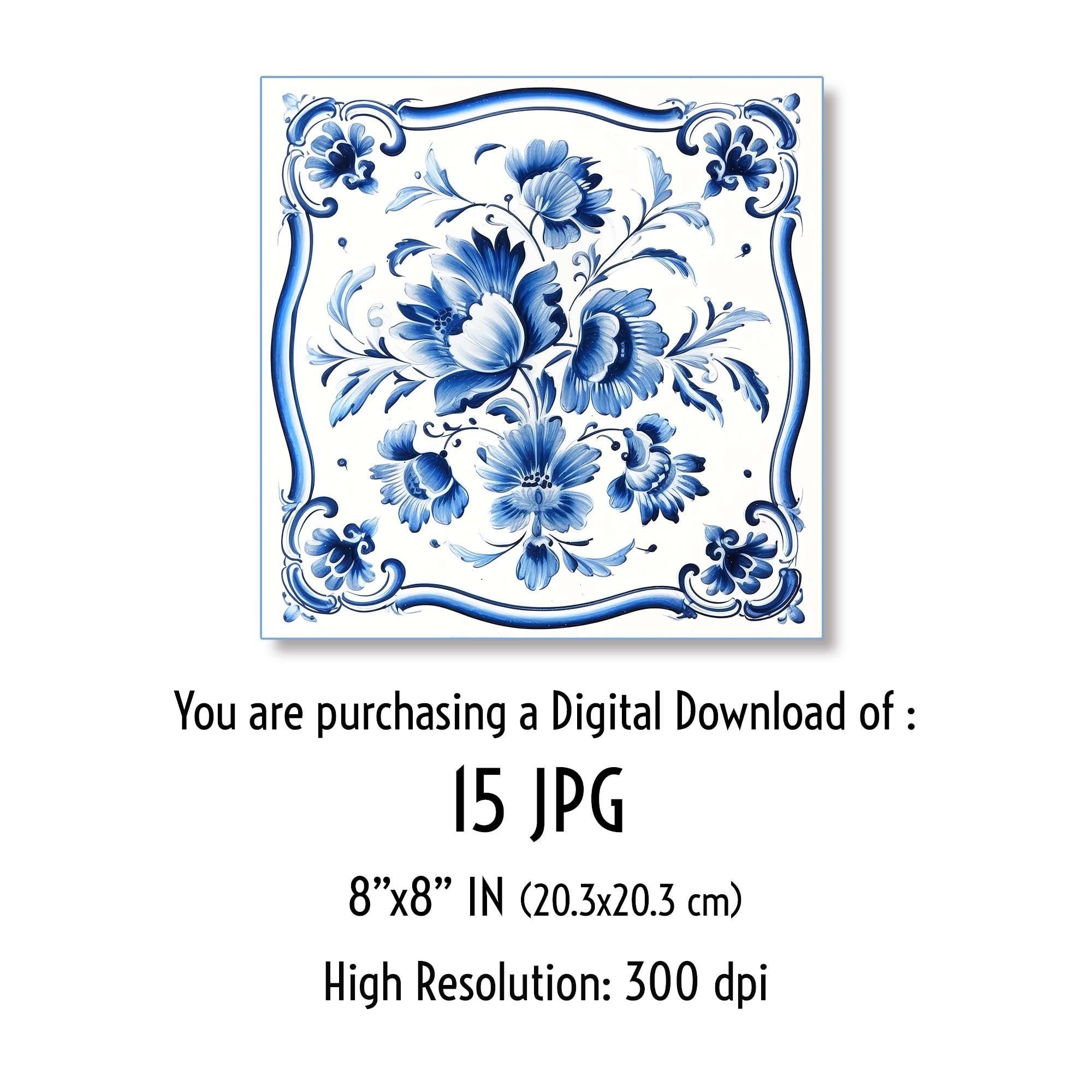 15 Antique Blue and White Porcelain Flower Rose Tiles | Decor Wall ...