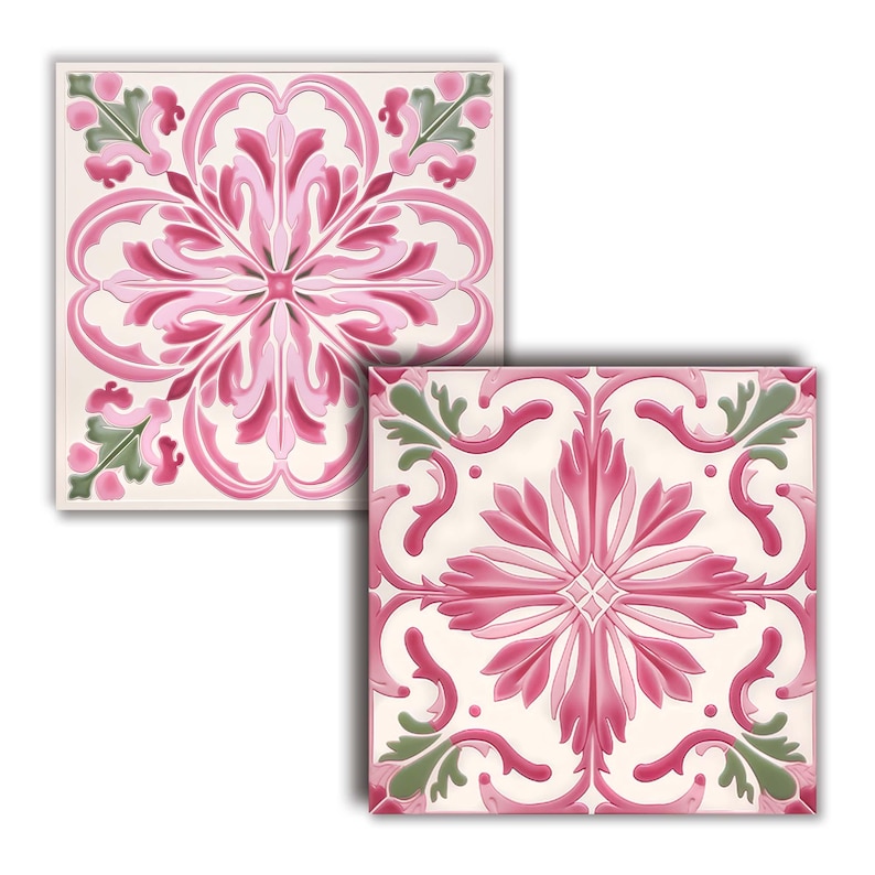 Pink Green Tile Designs Inspired by Art Nouveau Style for Decorating ...