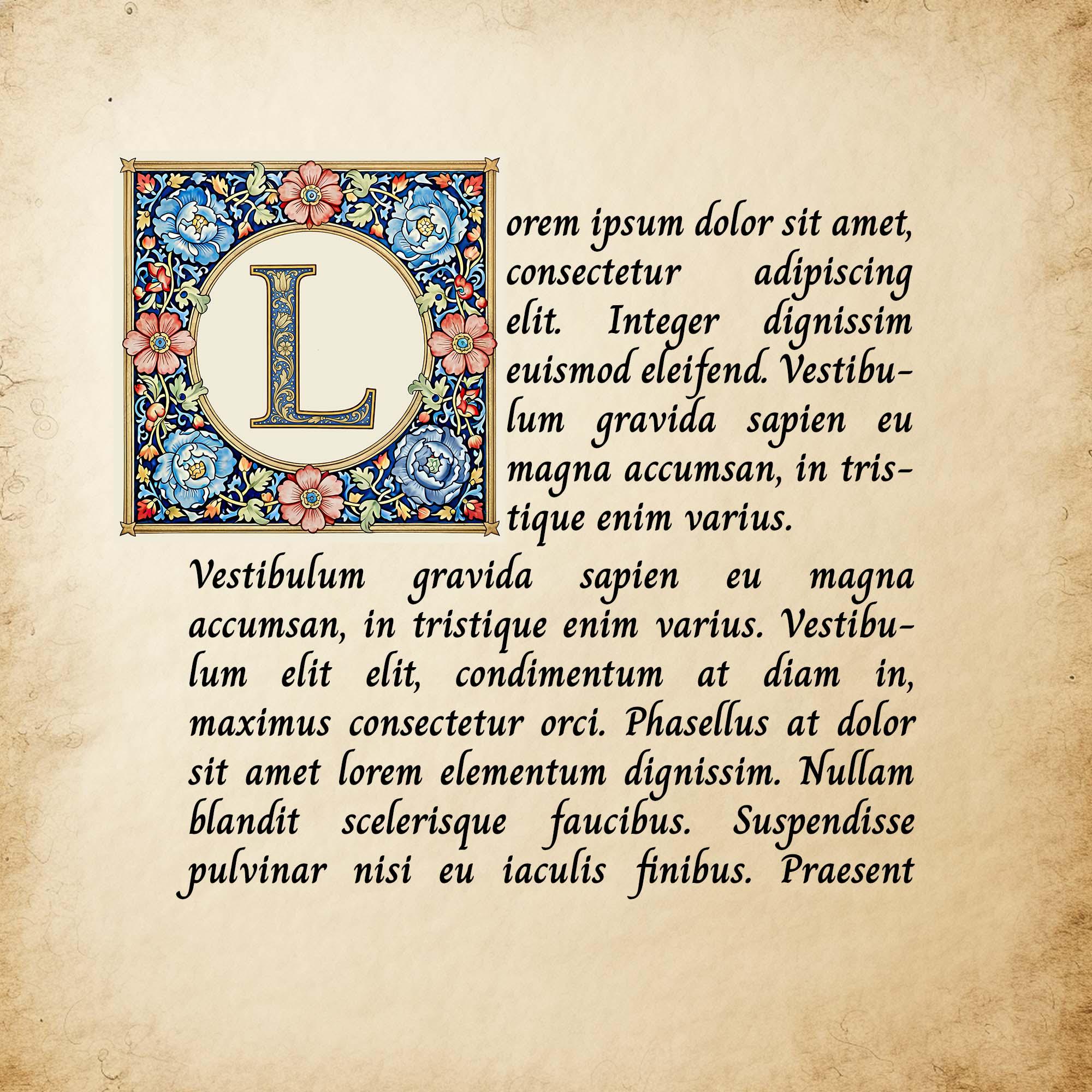 Illuminated Letter A-Z With Floral Border, Vintage Romantic Style ...
