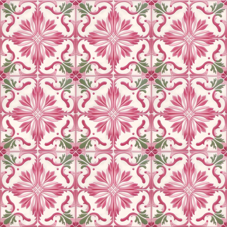 Pink Green Tile Designs Inspired by Art Nouveau Style for Decorating ...