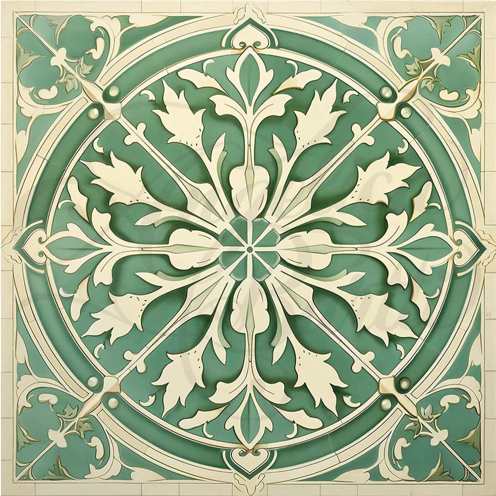 9 Vintage Green Tiles Clipart. SVG, JPG. Spanish-style Tiles ...