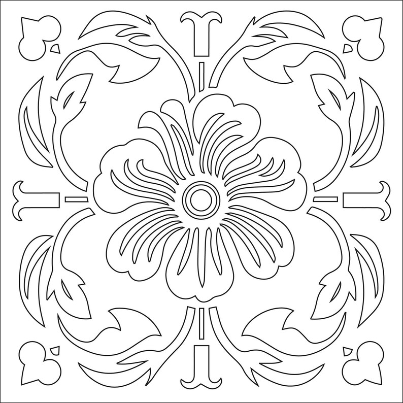 Coloring Art Nouveau Flower Tiles Customizing Tile Drawing Vector Lines ...