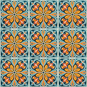 Blue Orange Traditional Ceramic Tiles Vibrant Colors Floral Pattern ...