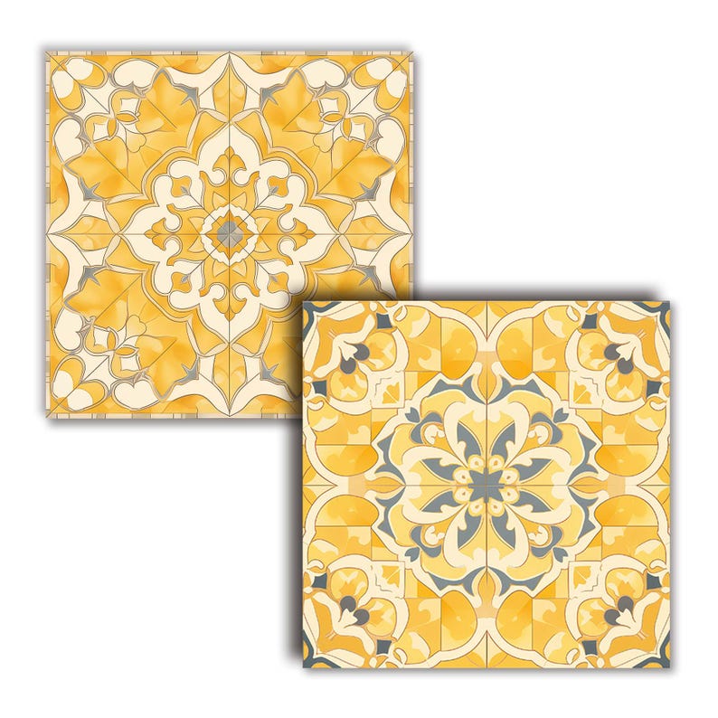 Mustard Yellow Gold, Light Gray Digital Tile, Mediterranean Mosaic ...