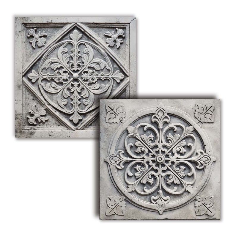 Ancient Medieval Gothic-style Carved Stone Tile With Symmetrical Floral ...
