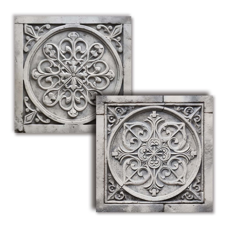 Ancient Medieval Gothic-style Carved Stone Tile With Symmetrical Floral ...