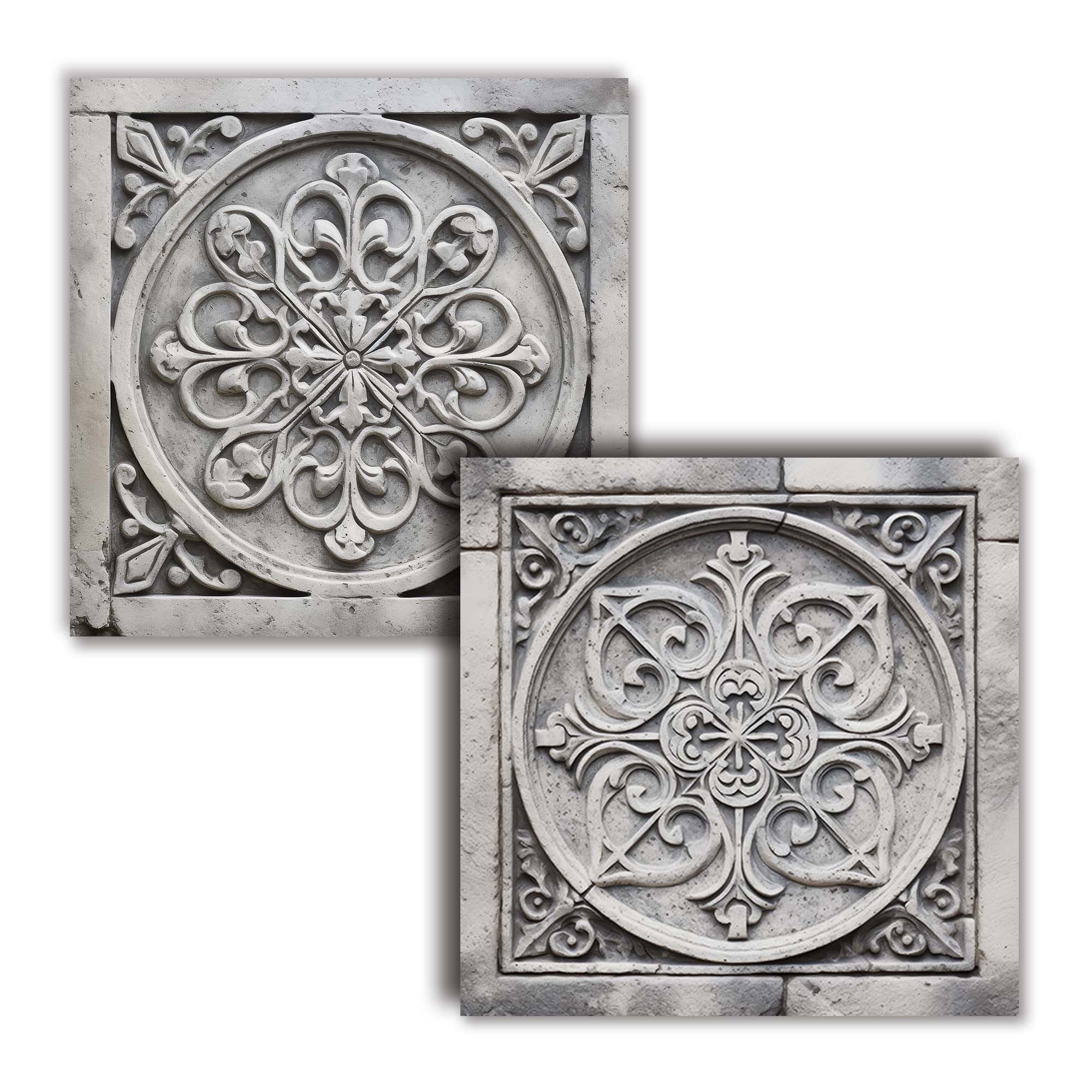 Ancient Medieval Gothic-style Carved Stone Tile With Symmetrical Floral ...