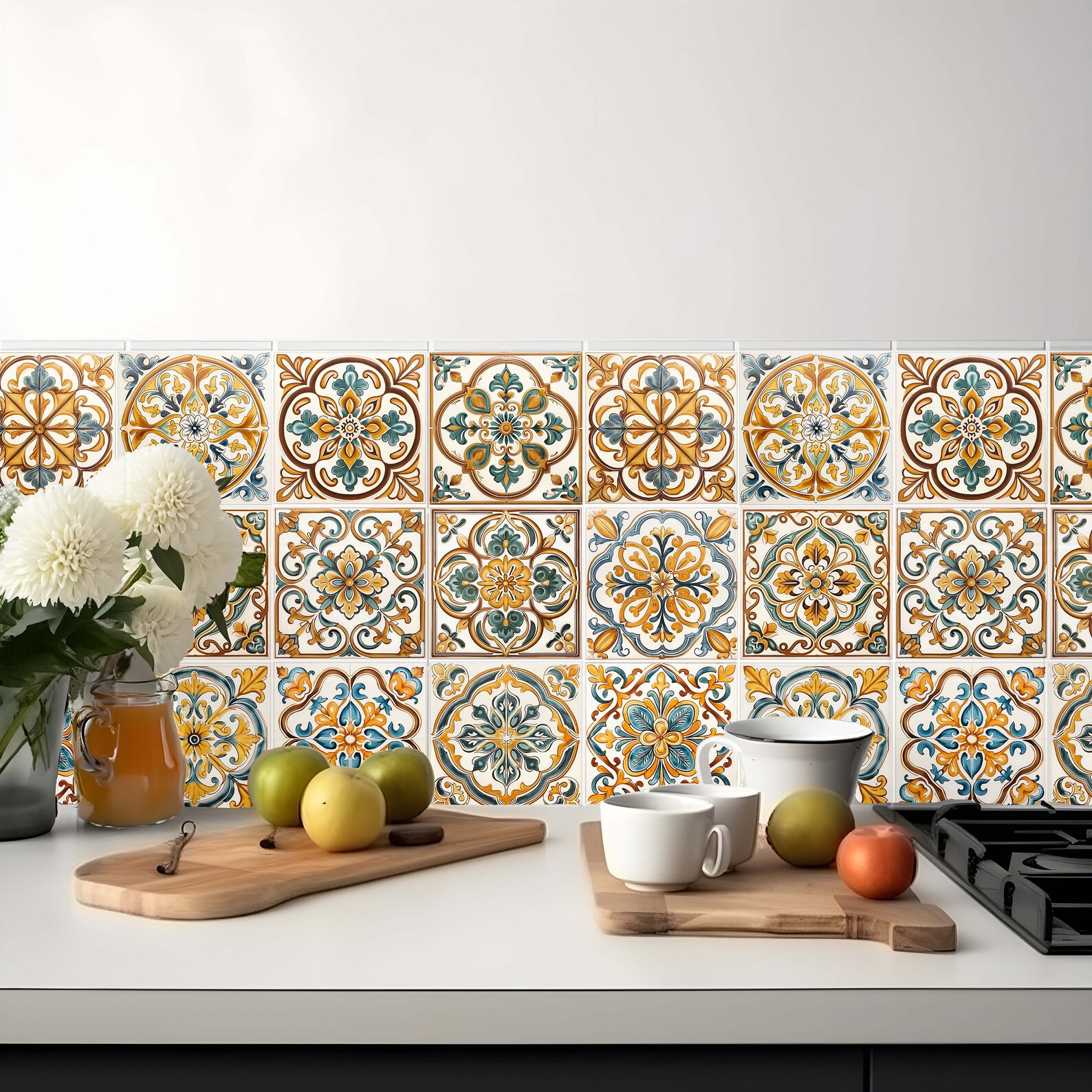 Antique Digital Ceramic Tiles Catalan Style, Floral Pattern Brown Beige ...