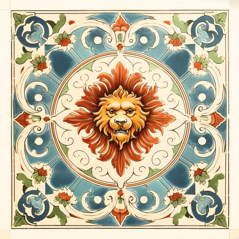 Animal Fish Bird Lion Tile Floral Antique Classic Mosaic Printable ...