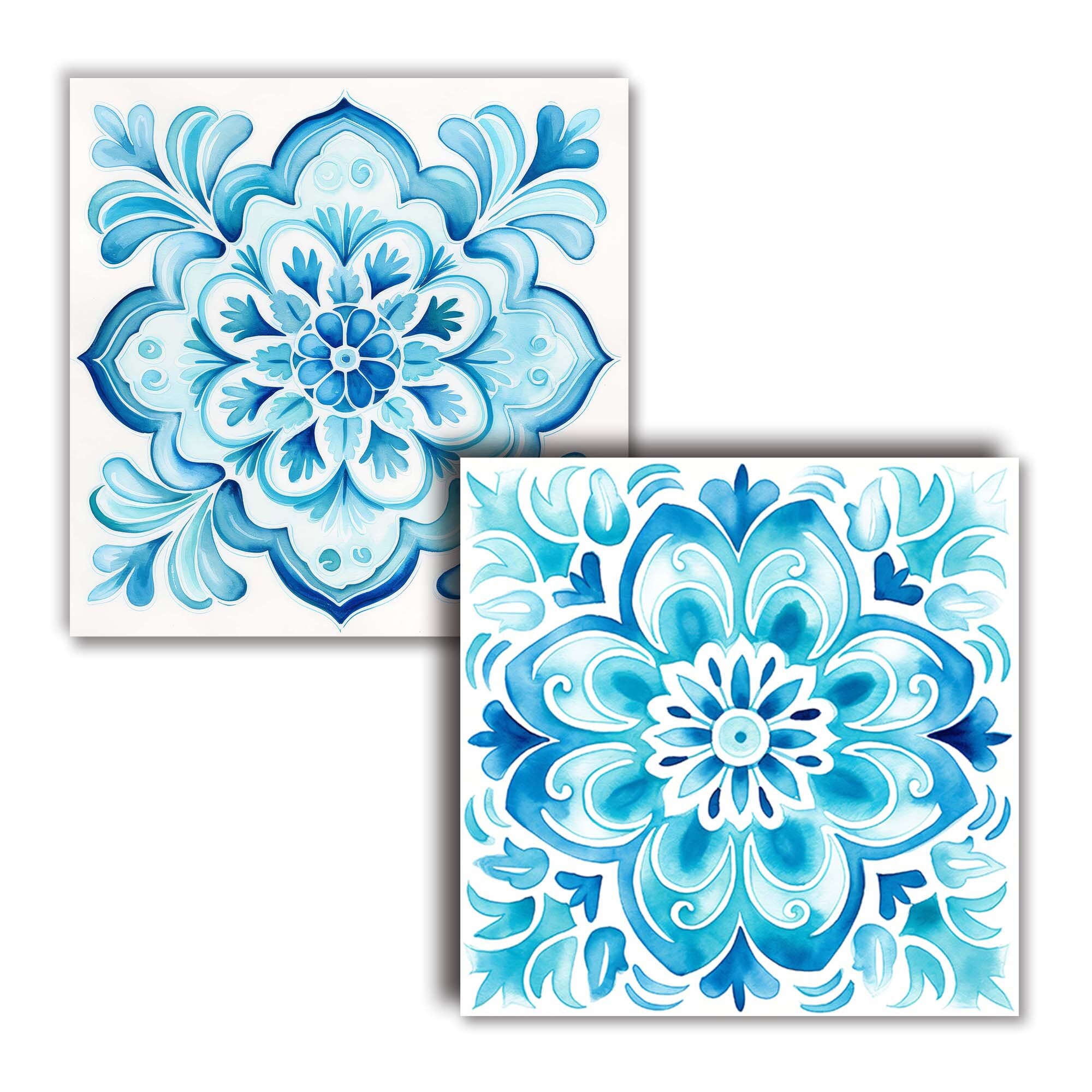 Blue Watercolor Tiles White Background Mosaic Decorative Wallpaper ...