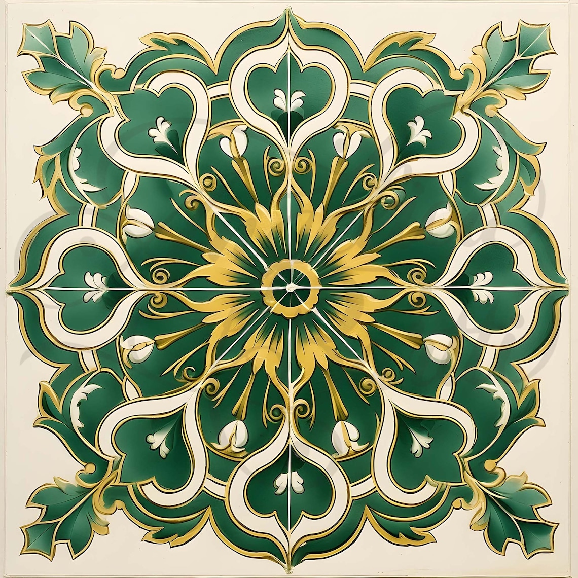 Vintage Green Tiles Clipart: Set of 9 Spanish-style Tiles, Decoration ...