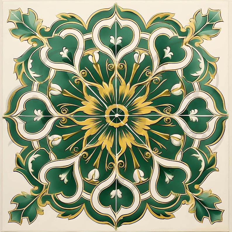 Vintage Green Tiles Clipart: Set of 9 Spanish-style Tiles, Decoration ...