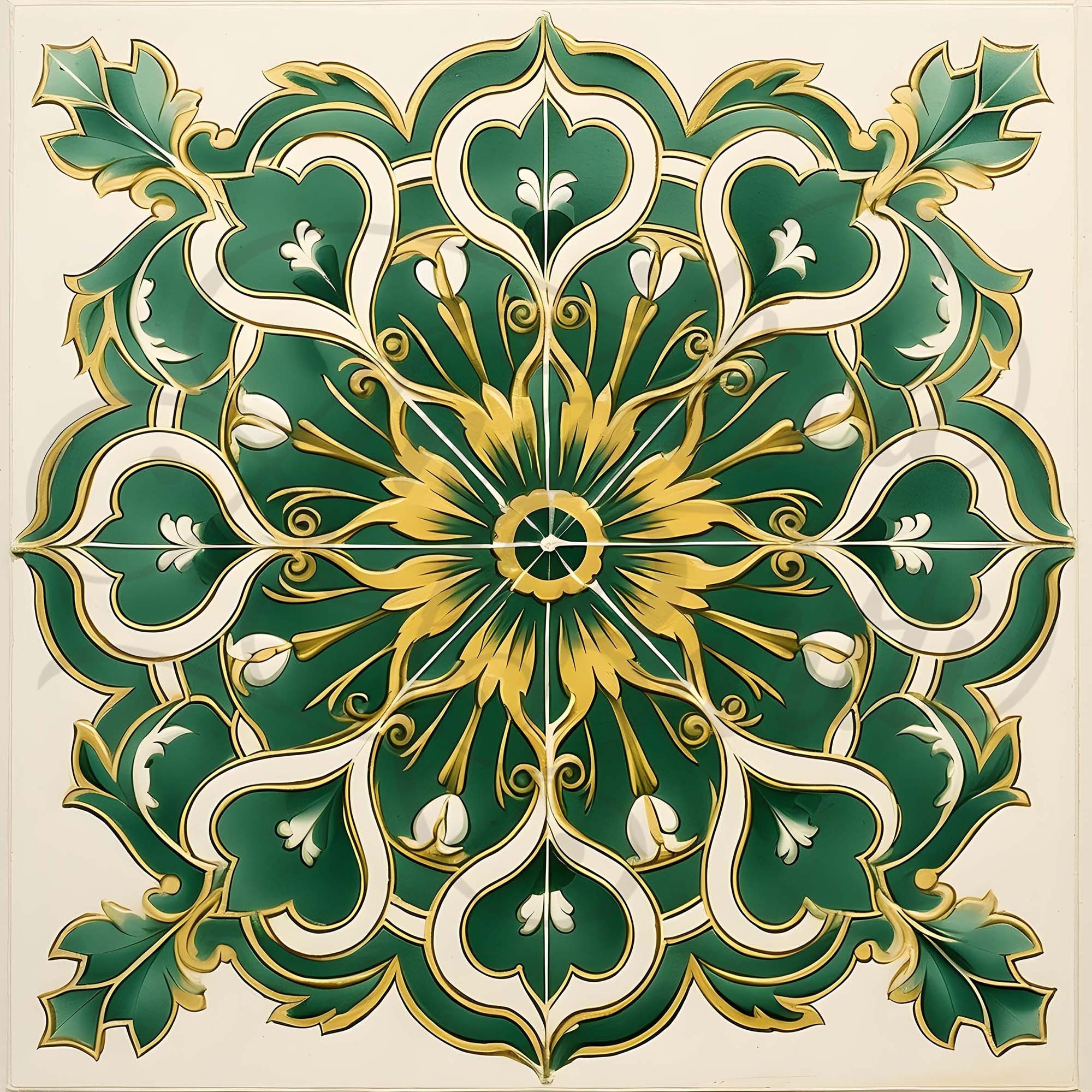 Vintage Green Tiles Clipart: Set of 9 Spanish-style Tiles, Decoration ...