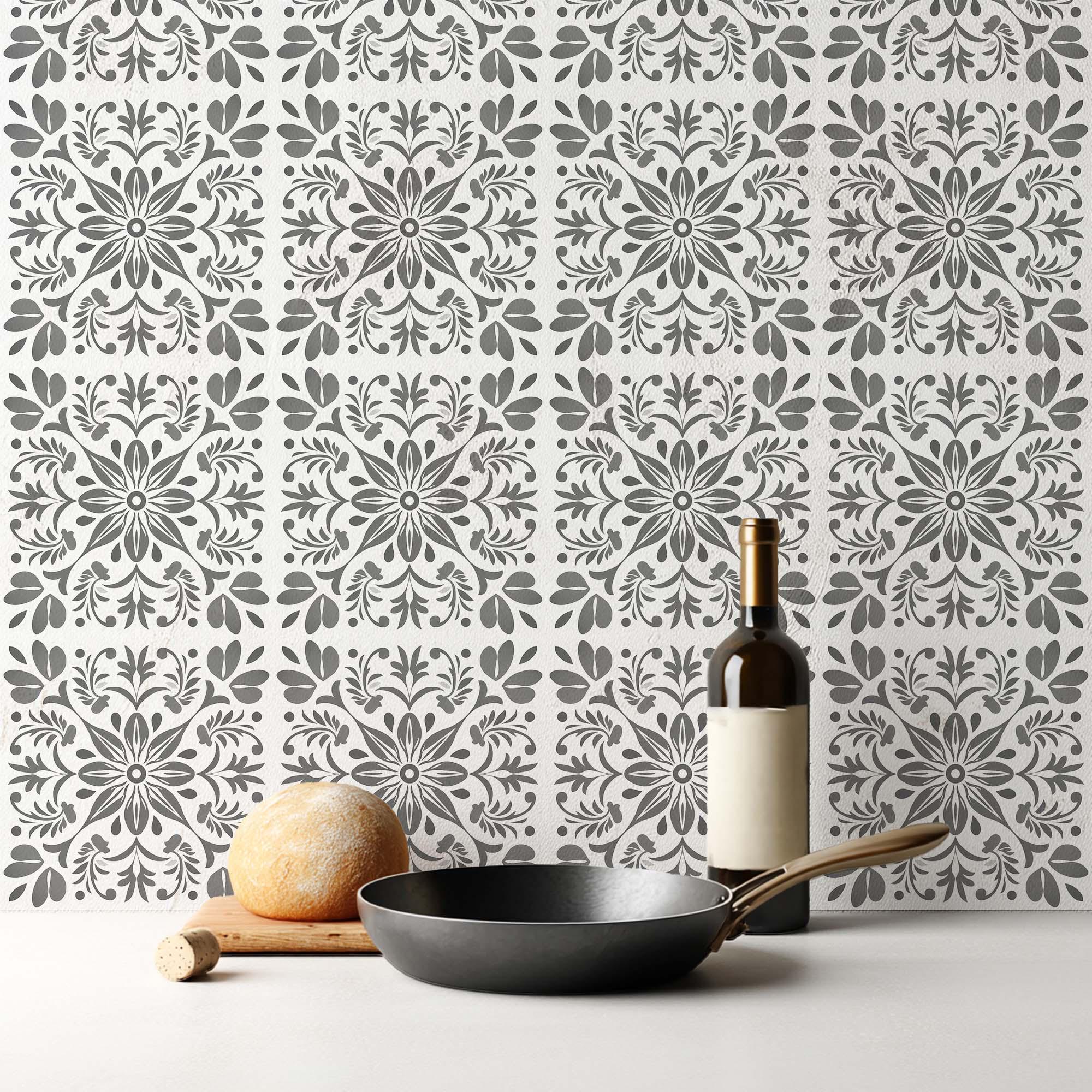 Gray Floral Tiles Clipart, White Background, Digital Mosaic for ...