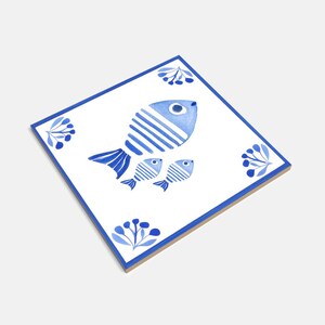 Blue Fish Tile Set, Nautical Marine Patterns, Cute Digital Mosaic Art ...