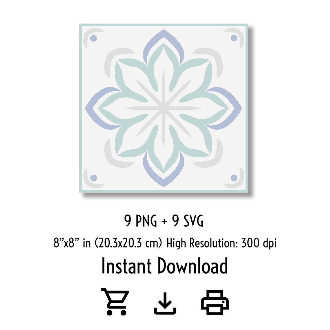 Pastel Colored Vector Drawing Tiles Pattern Floral Geometric Mosaic 8x8 ...