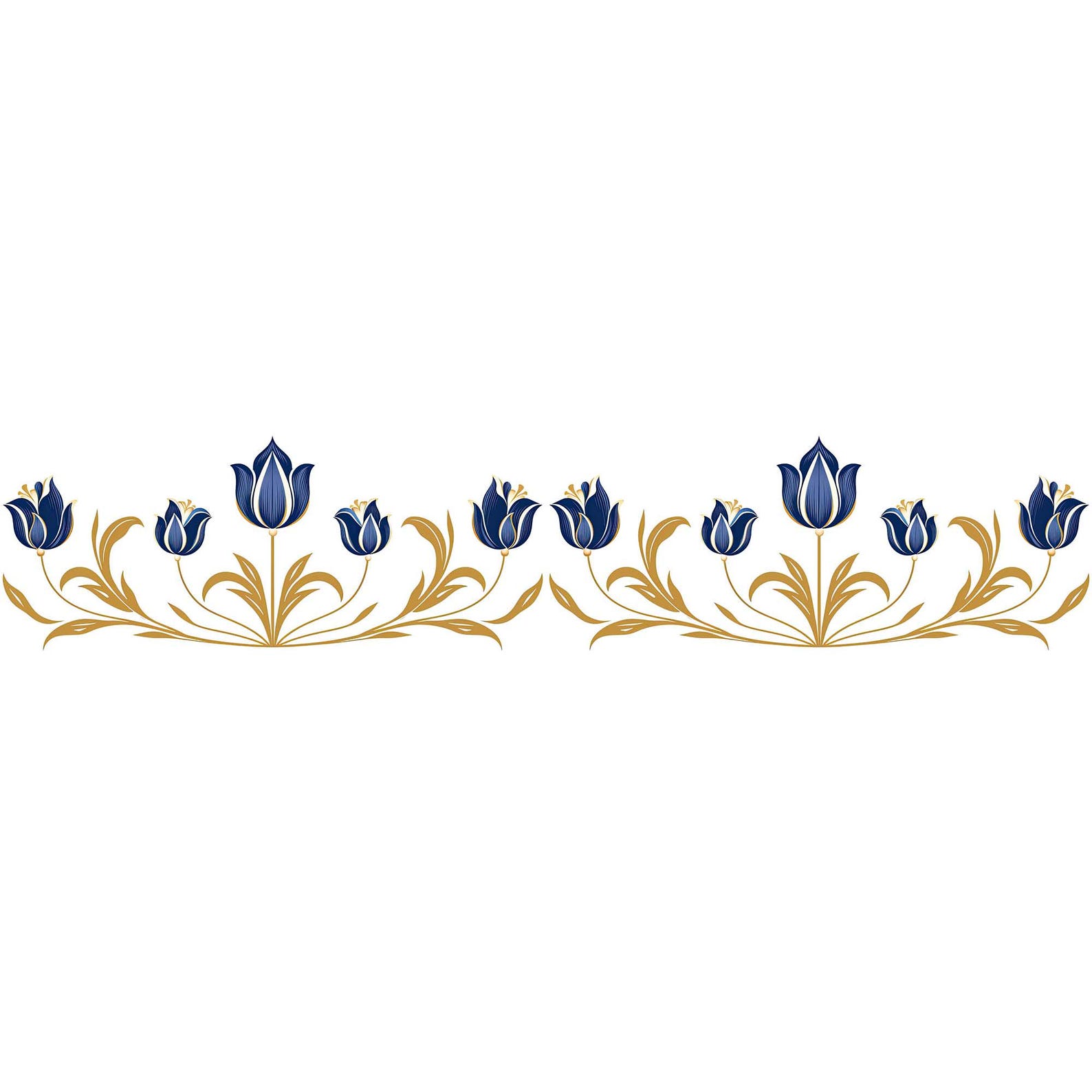 Tulip Borders, Blue and Gold, Floral Ornaments, PNG Transparent ...