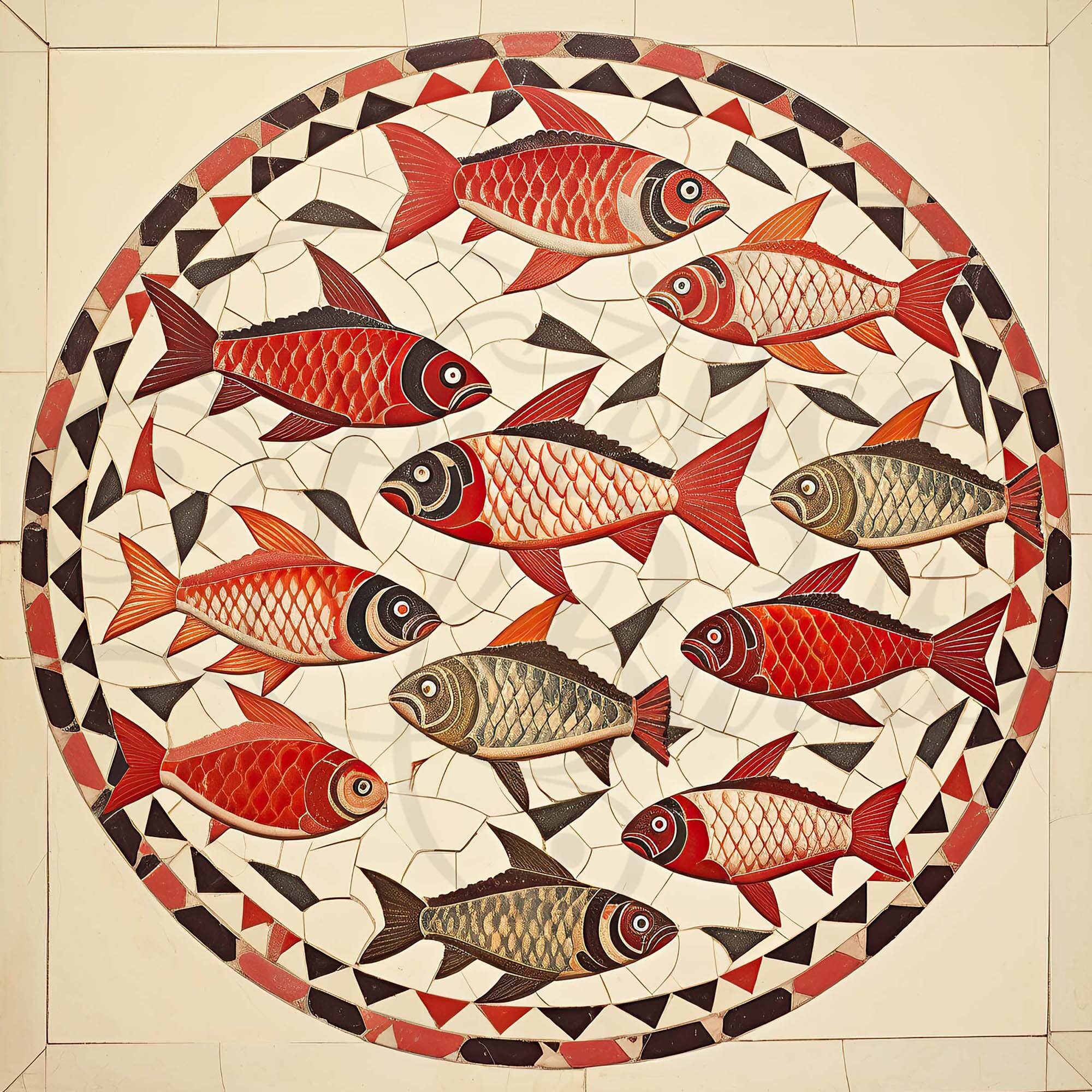 Fish Red Green Tile Digital Download Vintage Mosaic Antique Classic ...