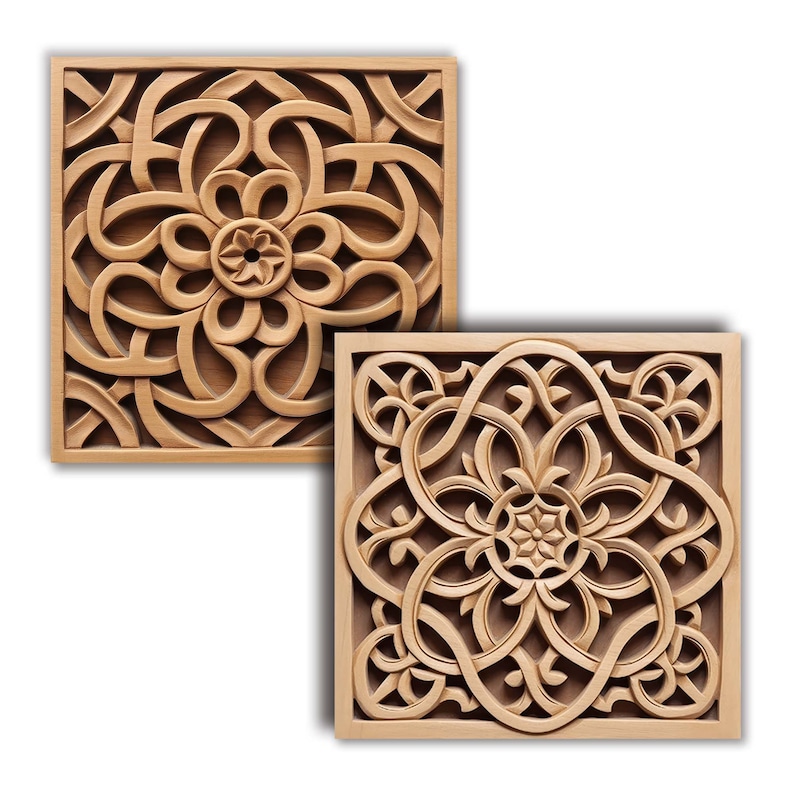 Carved Wood Tiles Arabesque Floral Pattern Design Moroccan Style Brown ...