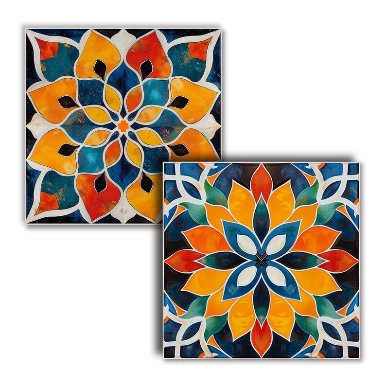 Colorful Symmetrical Geometric Tiles Kitchen Interior Decor Home Office ...