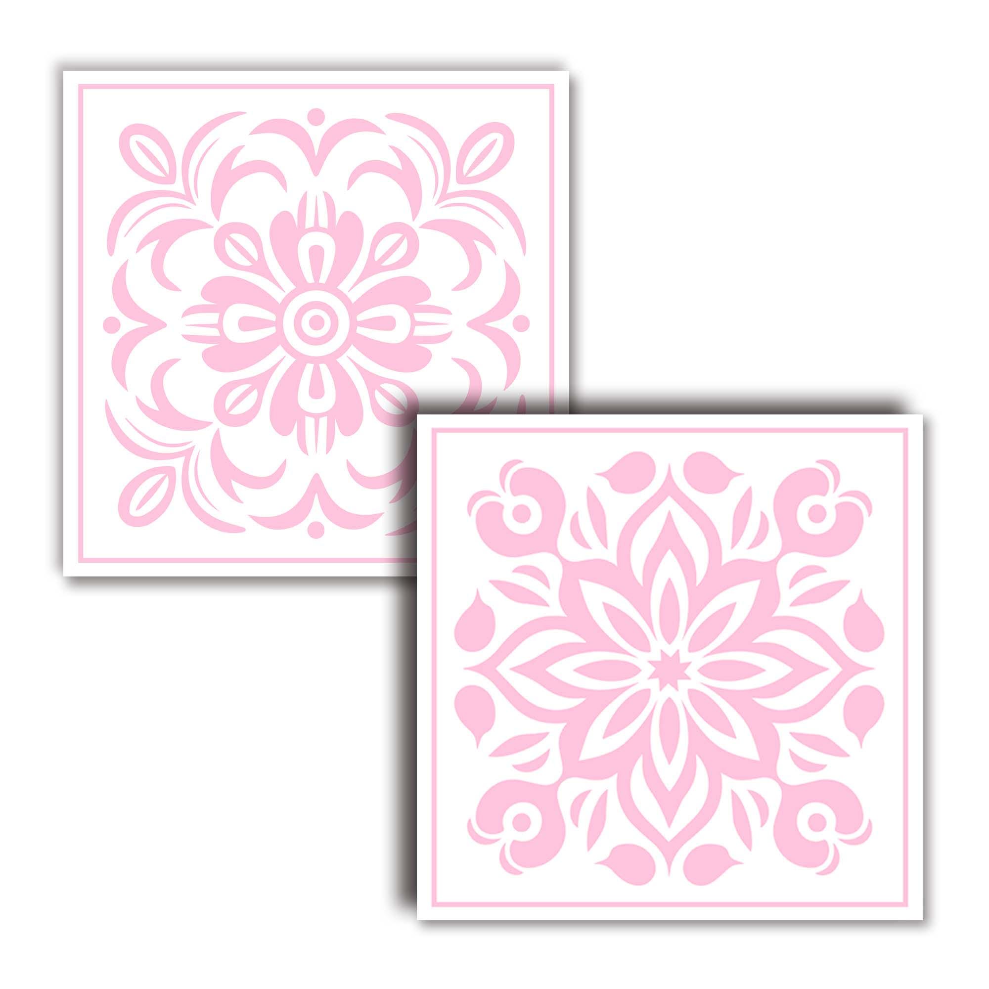 Pink Tile, White Background, SVG, Square, Geometric, Floral Pattern ...