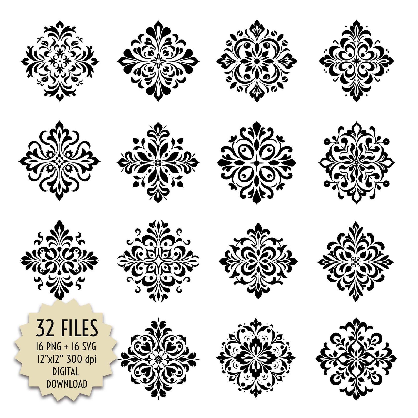 Arabesque Vector Design Set, SVG PNG, Ornamental Patterns, Printable ...