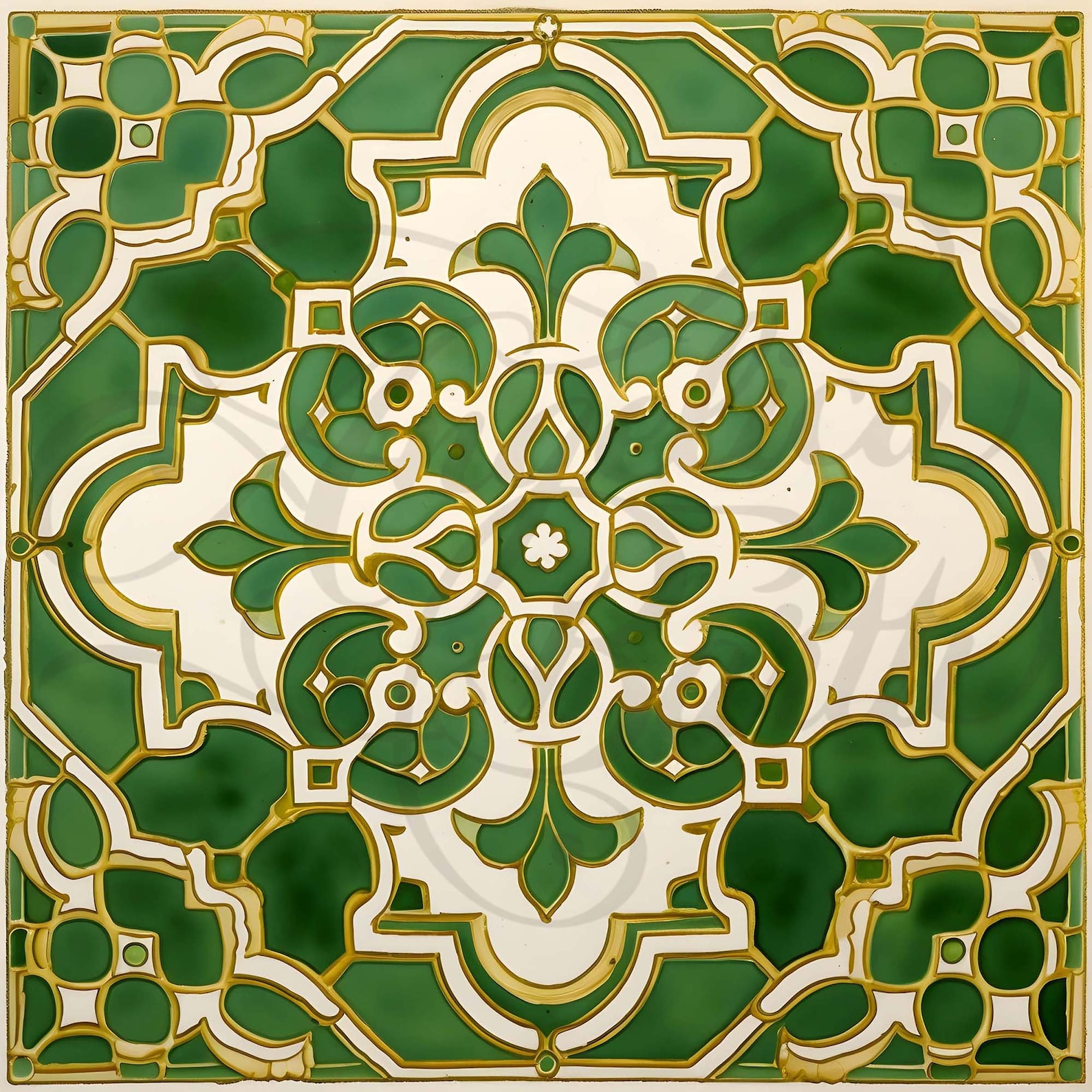 Vintage Green Tiles Clipart: Set of 9 Spanish-style Tiles, Decoration ...