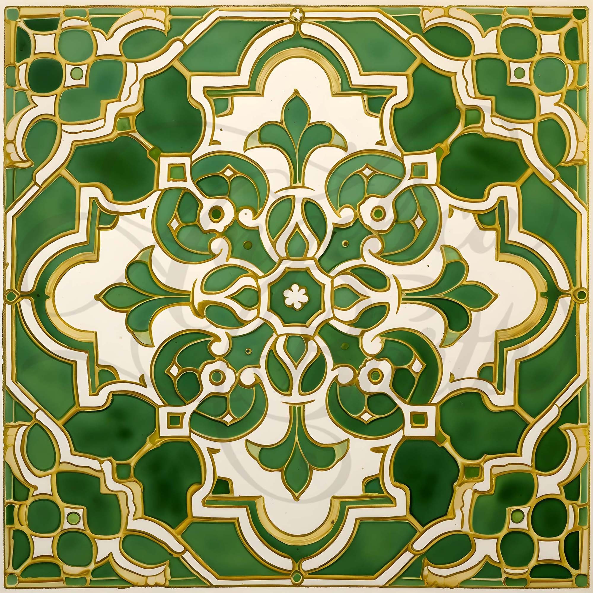 Vintage Green Tiles Clipart: Set of 9 Spanish-style Tiles, Decoration ...