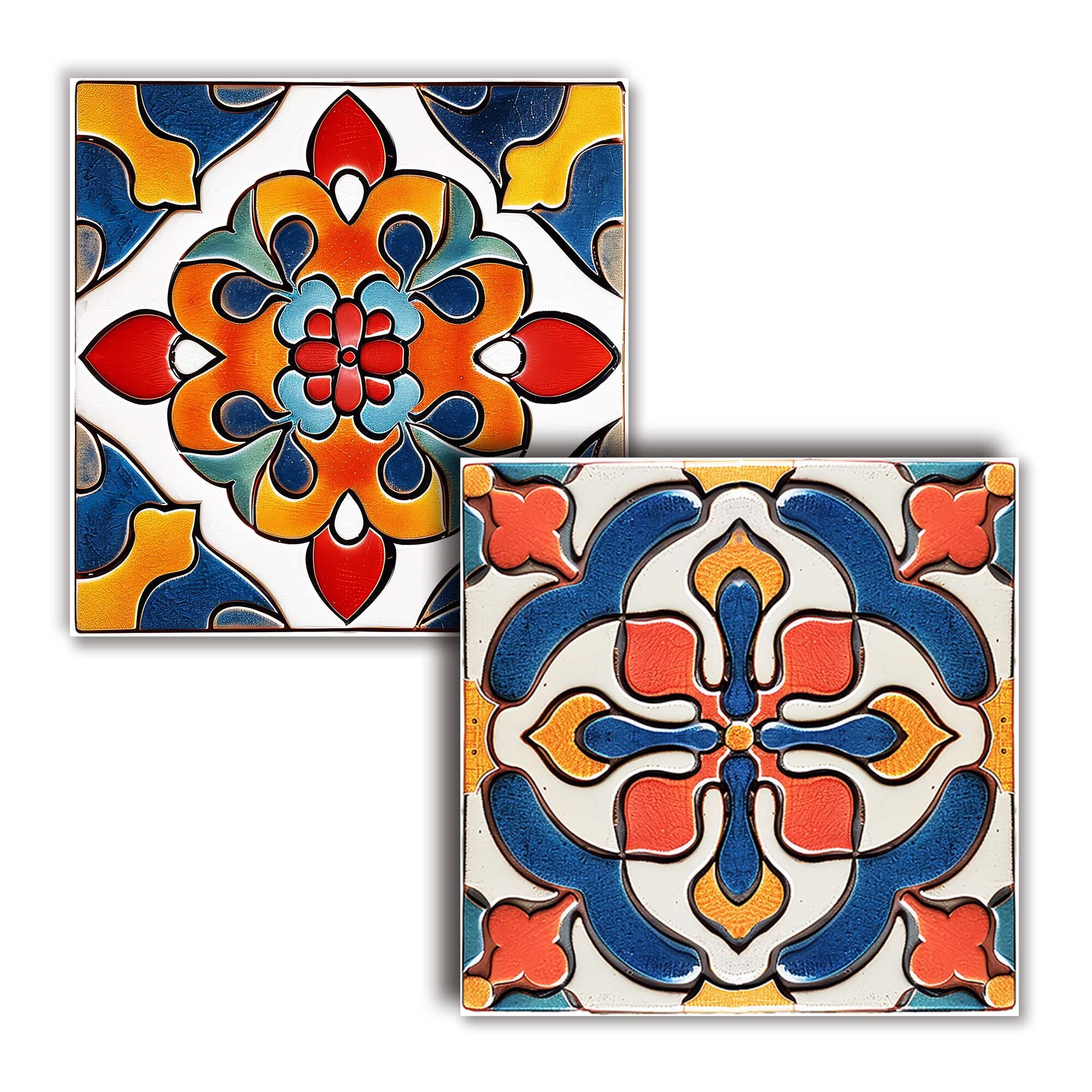 9 Images of Traditional Hand-painted Ceramic Tiles, Geometric Pattern ...