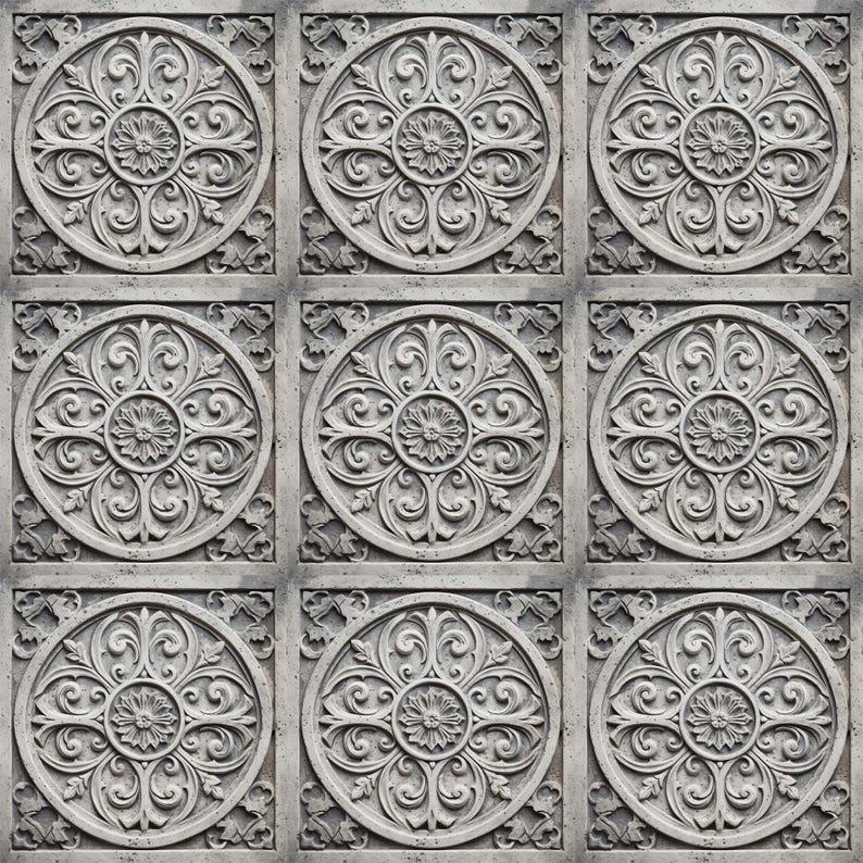 Ancient Medieval Gothic-style Carved Stone Tile With Symmetrical Floral ...