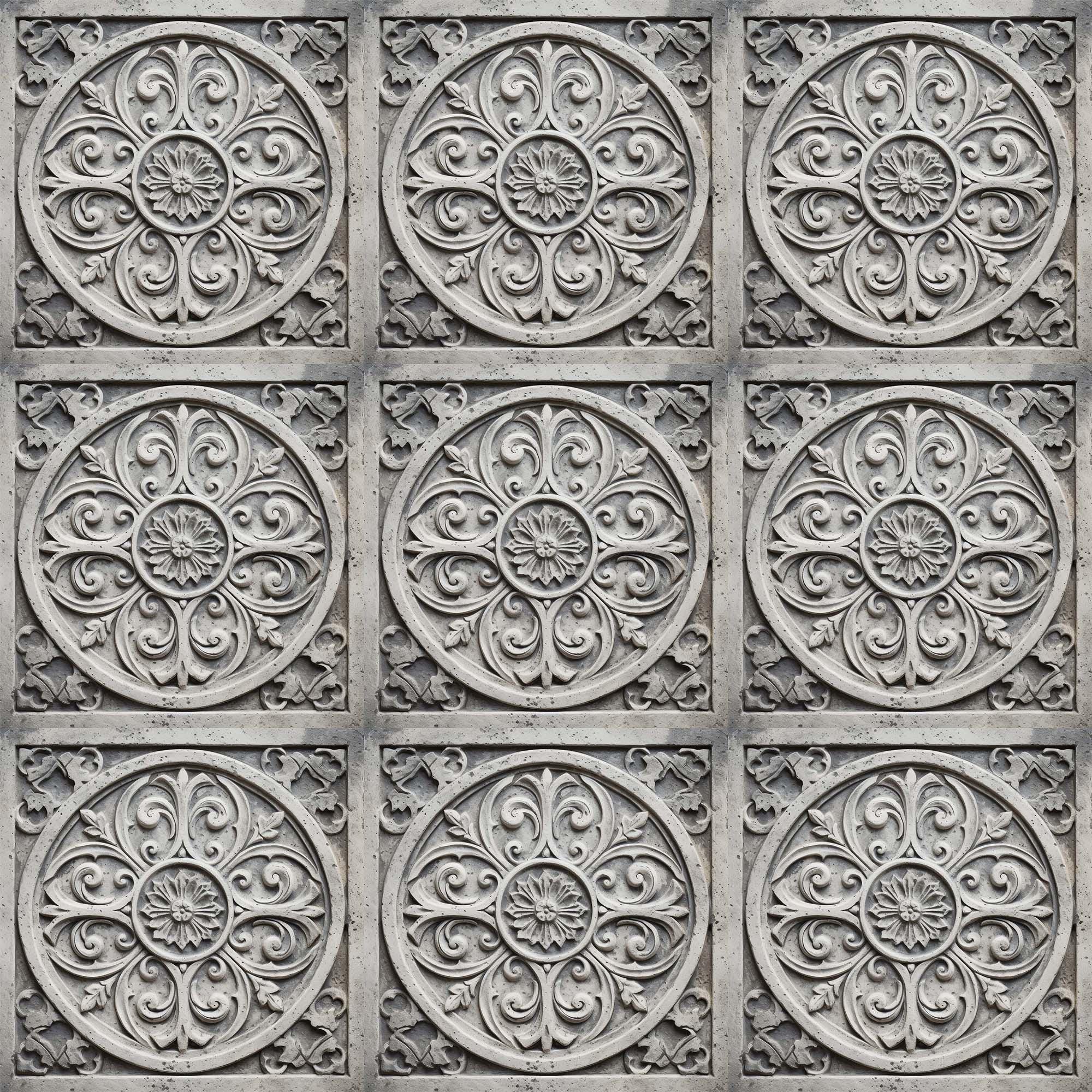 Ancient Medieval Gothic-style Carved Stone Tile With Symmetrical Floral ...