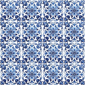 Blue Mediterranean Spanish Tile Designs, Printable Wall Art, Digital ...