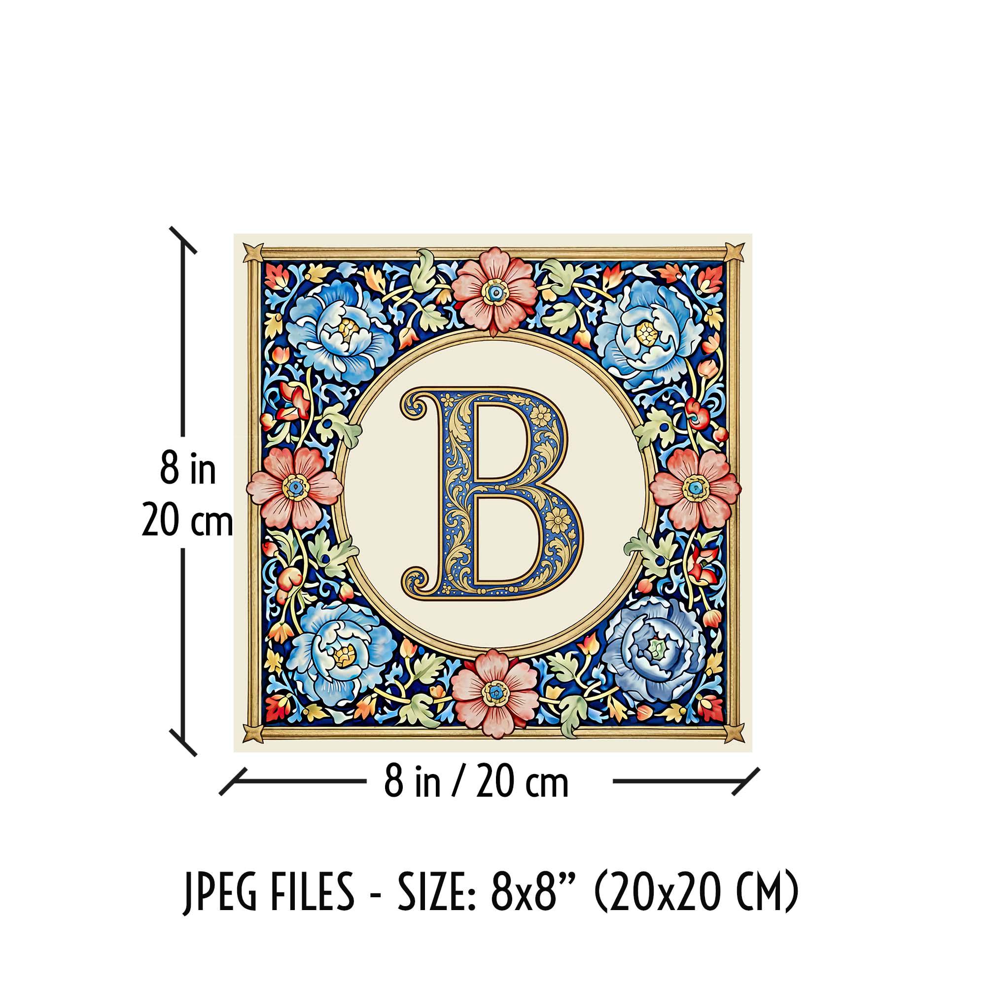 Illuminated Letter A-Z With Floral Border, Vintage Romantic Style ...
