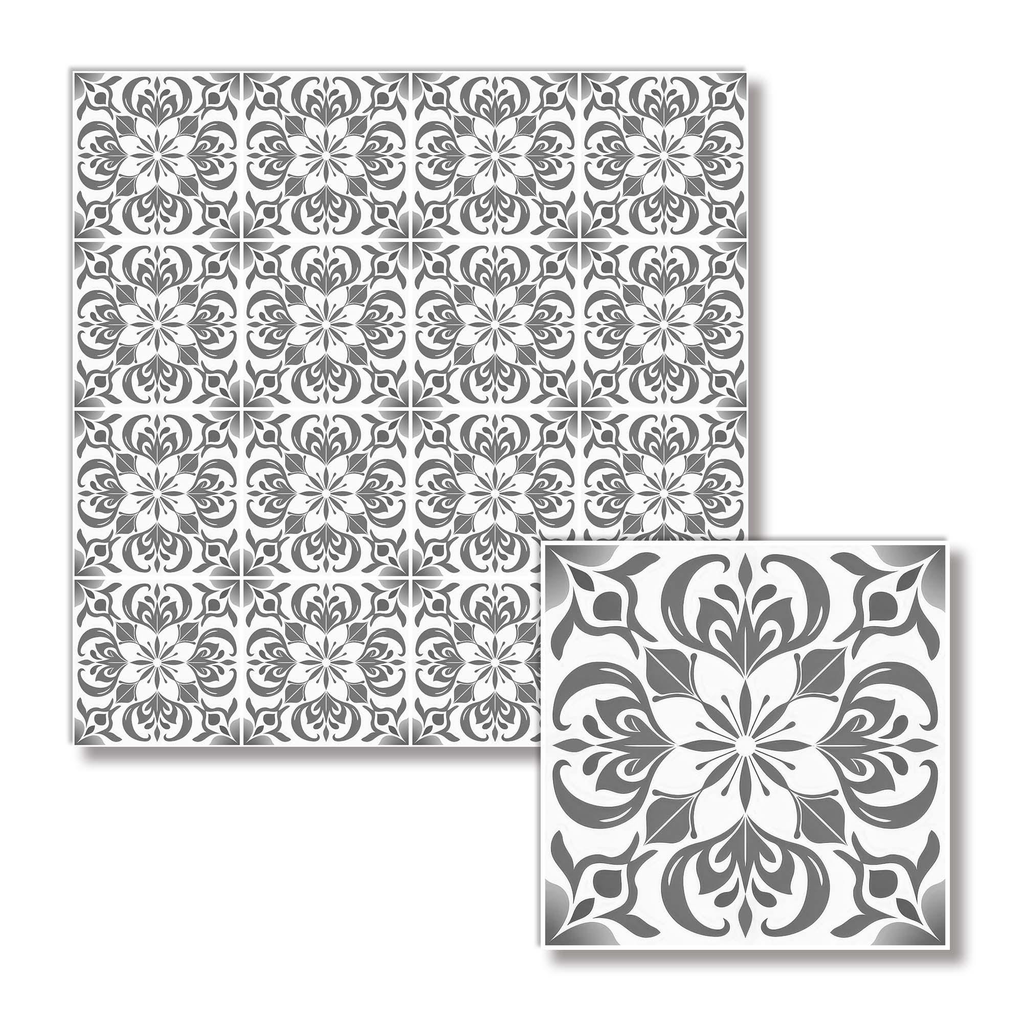 Gray Floral Tiles Clipart, White Background, Digital Mosaic for ...
