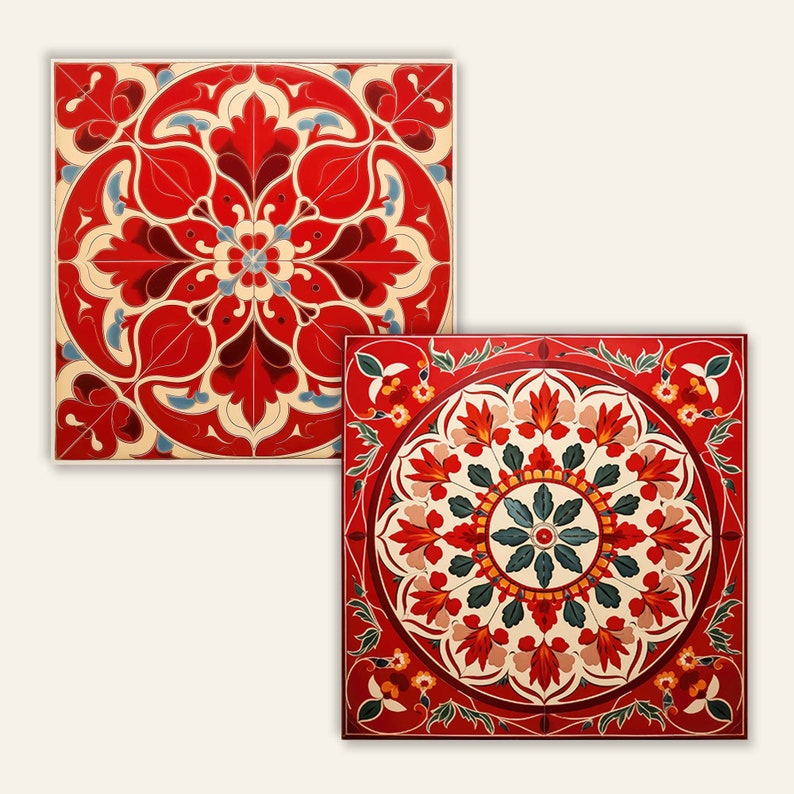 Vintage Red Tiles Clipart: Set of 9 Spanish-style Tiles, Decoration ...