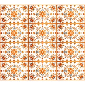 Vintage Old Antique Tiles Brown Hand-painted Pattern Mosaic Italian Style Floral Decorative ...