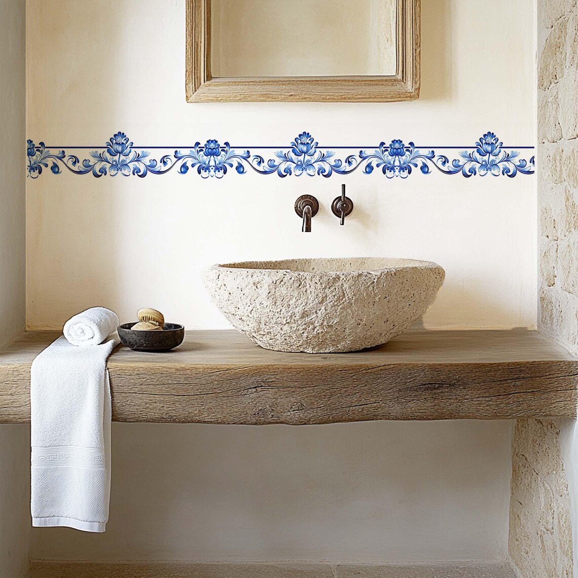 Blue Floral Border, Horizontal Seamless Strips, Digital Scrollwork ...