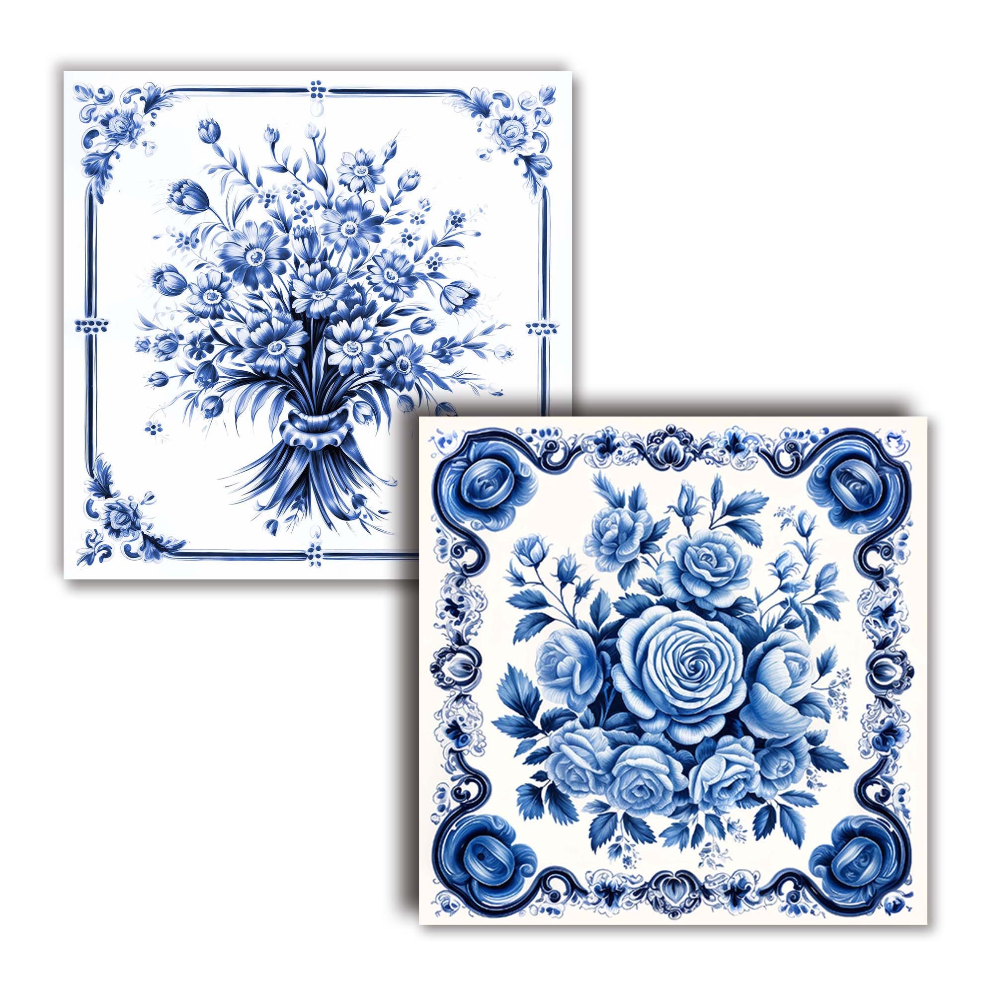 15 Antique Blue and White Porcelain Flower Rose Tiles | Decor Wall ...