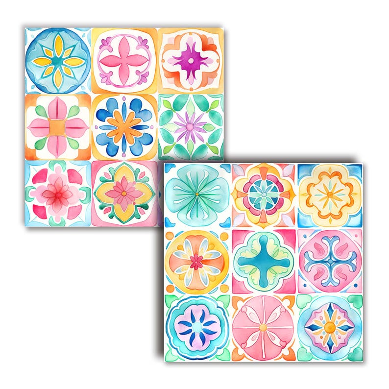 Watercolor Tiles Candy Pastel Color Palette. Simple Shapes Cheerful ...