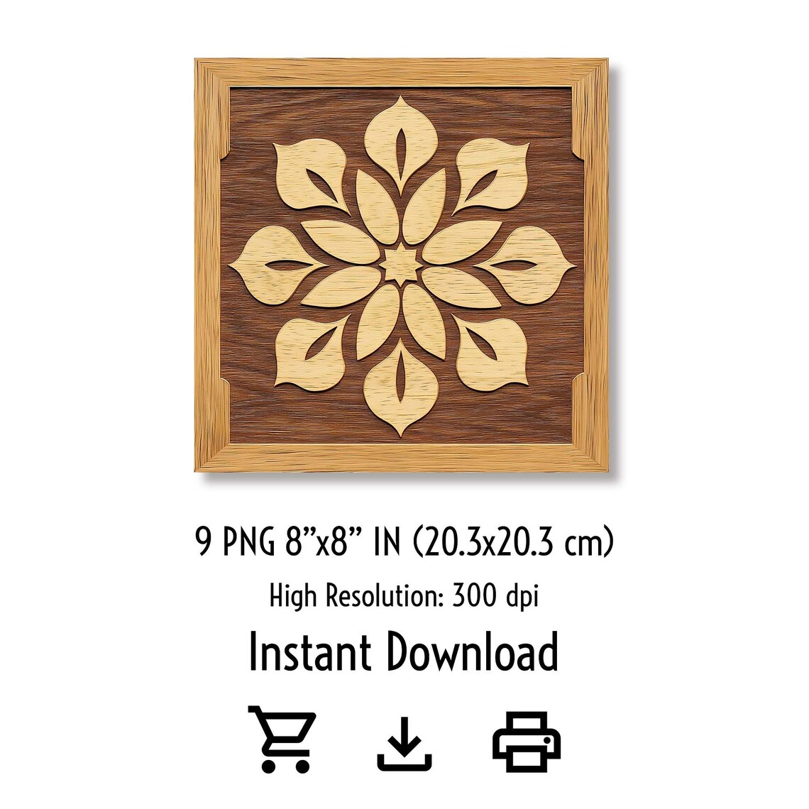 Floral Wood Carving Pattern Set, Square Seamless Design, Natural Wood ...