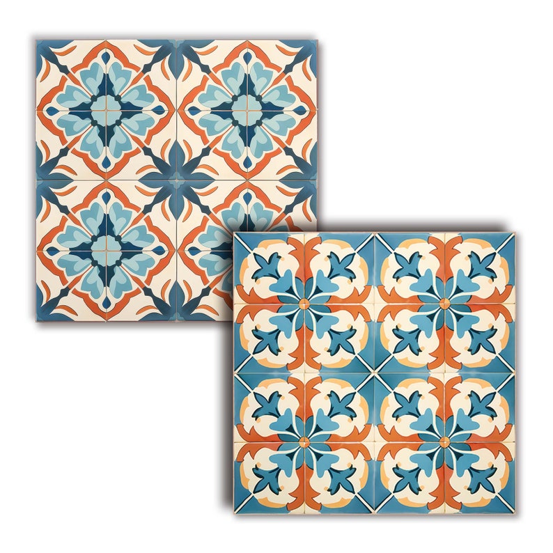 Traditional Mediterranean Glazed Ceramic Tile, Symmetrical Pattern ...