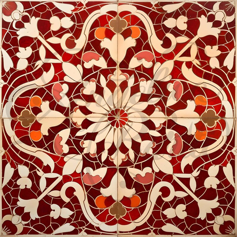 Vintage Red Tile Clipart: Set of 9 Spanish-style Tiles, Decoration, and ...