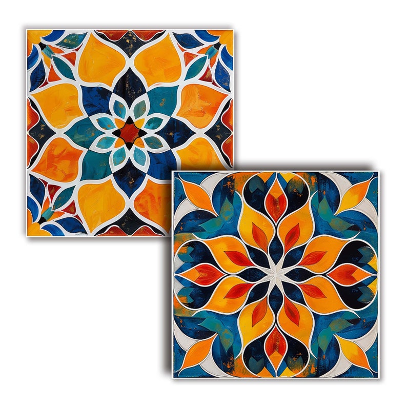 Colorful Symmetrical Geometric Tiles Kitchen Interior Decor Home Office ...