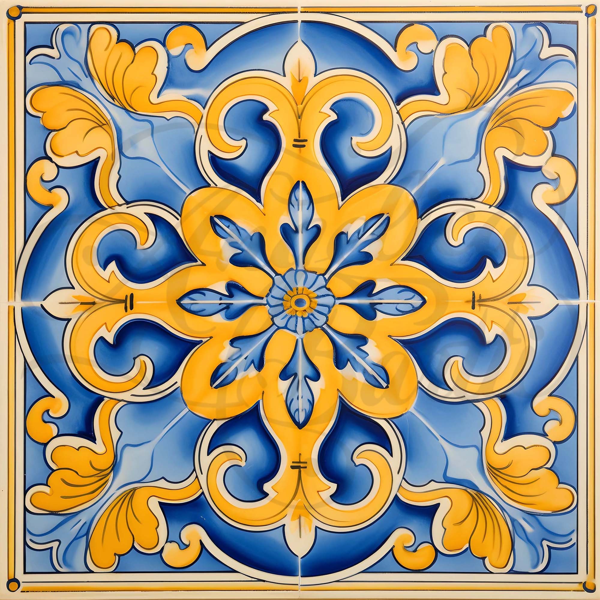 9 Vintage Yellow and Blue Tiles Clipart Set of Spanish-style Tiles for ...
