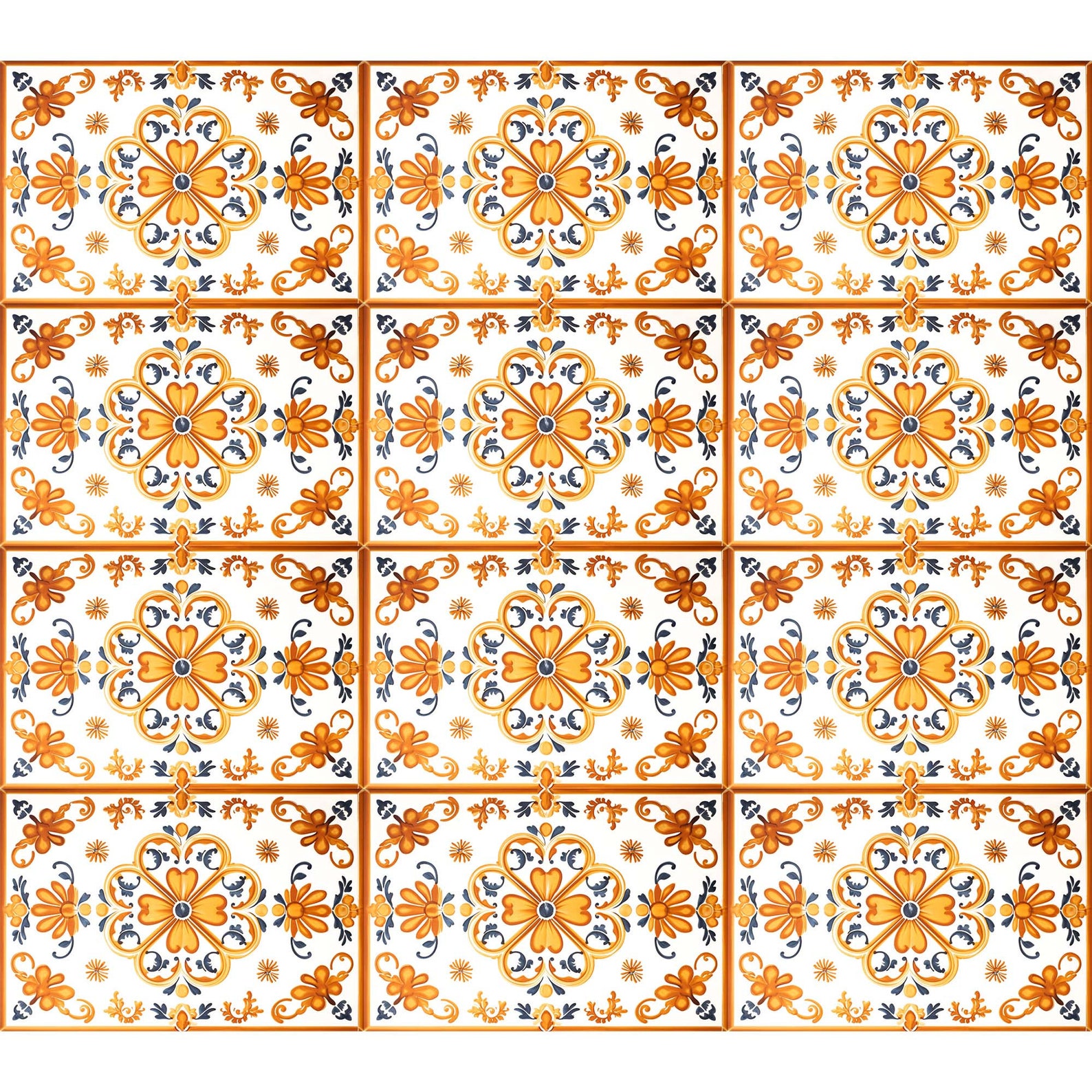 Vintage Old Antique Tiles Brown Hand-painted Pattern Mosaic Italian ...