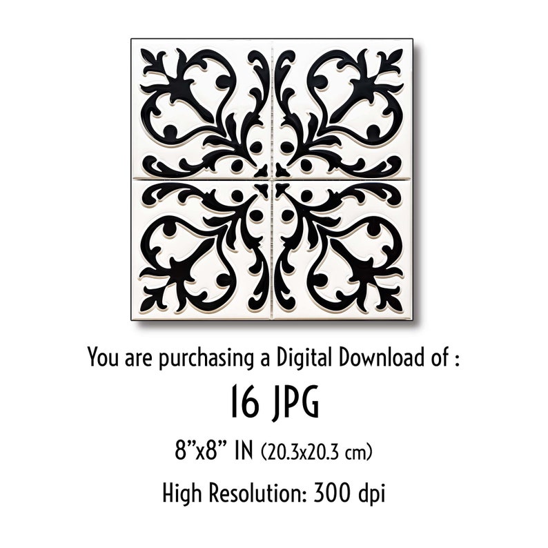 Victorian Style Ceramic Tile Print, Black and White Glossy Design ...