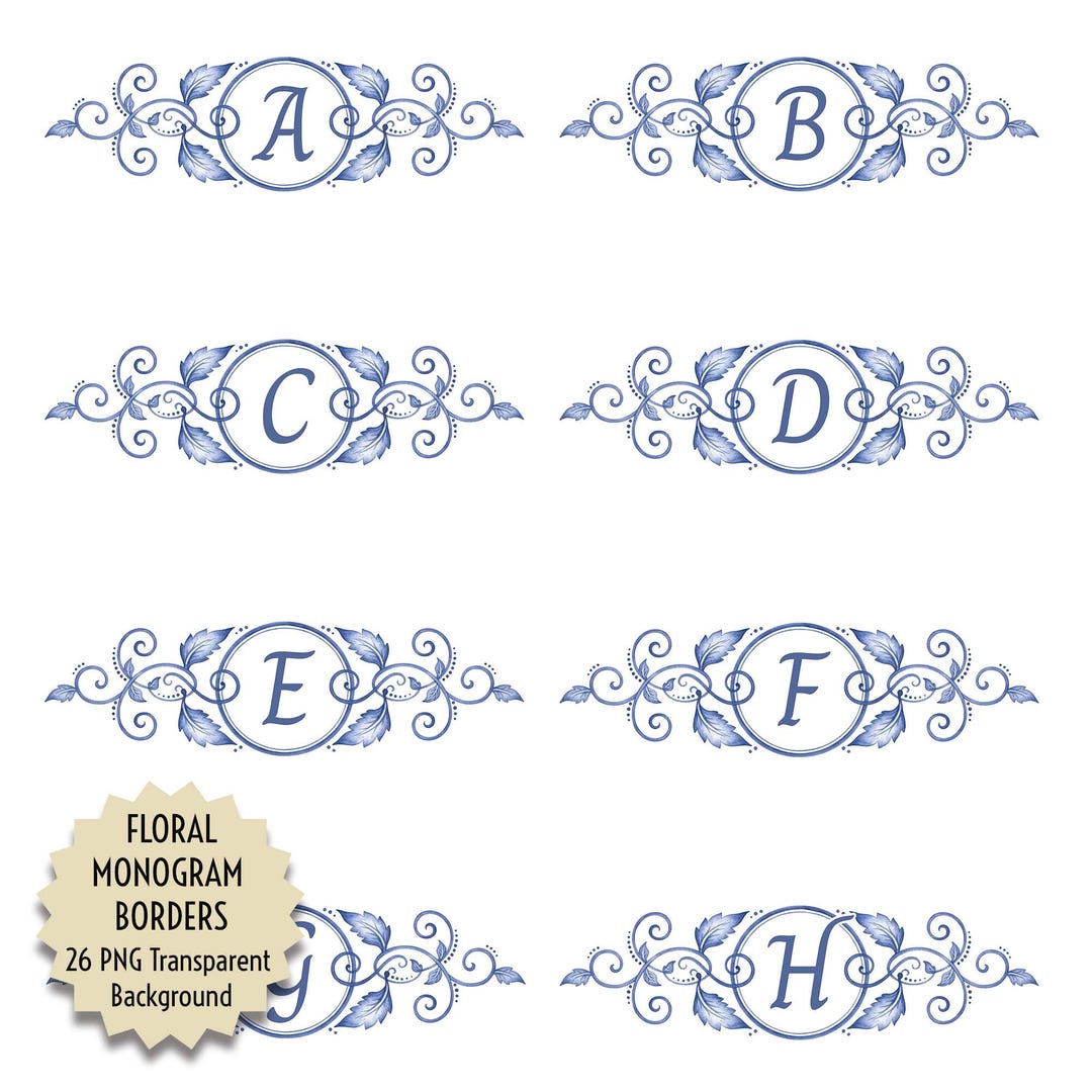 Blue Chinoiserie Monogram Borders, Complete A-Z Alphabet Set, Delft ...