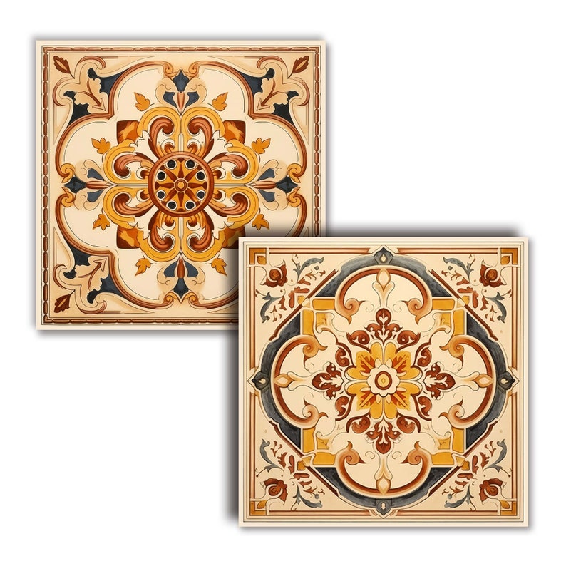 Brown Beige Vintage Spanish-style Tiles Clipart Decoration Wallpaper ...