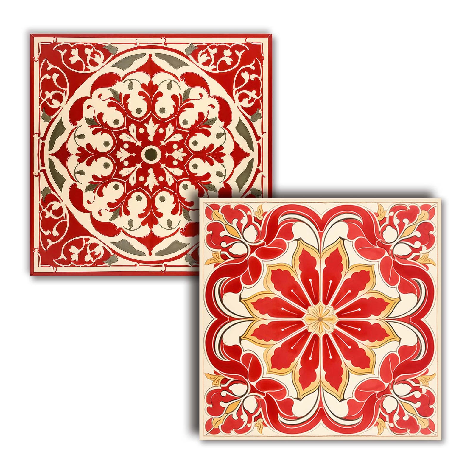 16 Red Tile Set, 8x8" Digital Clipart, Printable Decorative Stickers ...